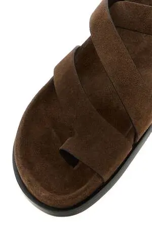ALOHAS Suede Thong Sandals With Adjustable Ankle Strap - Brown