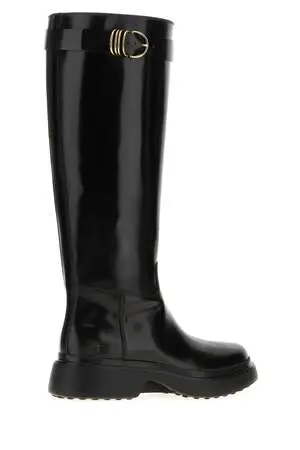 TOD'S Knee High Leather Boots With Logo Buckle Detail