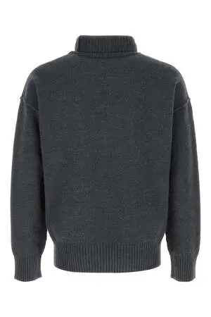 AMI Paris Dark Wool Sweater With Contrasting De Coeur Embroidery