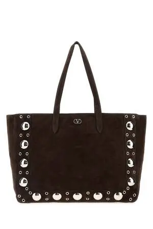 Valentino Garavani Suede Shopping Bag With Vlogo Signature - Brown