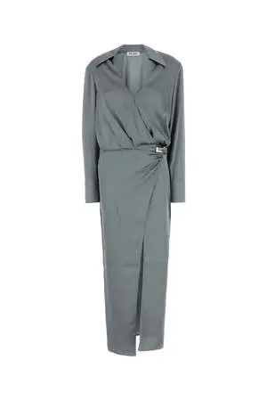 Attico Dark Satin Dress With Logoed Metal Detail
