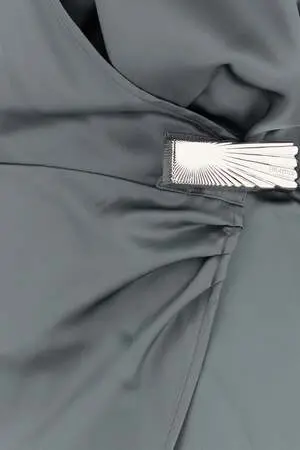 Attico Dark Satin Dress With Logoed Metal Detail