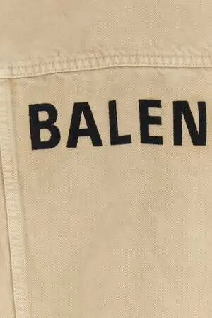 Balenciaga Beige Cotton Denim Jacket With Embroidered Logo - Light Brown
