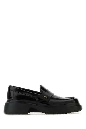 TOD'S Polished Leather Loafers With Metal Lettering Logo