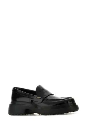 TOD'S Polished Leather Loafers With Metal Lettering Logo