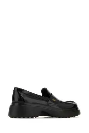 TOD'S Polished Leather Loafers With Metal Lettering Logo