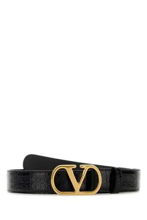 Valentino Garavani Alligator Leather Vlogo Belt - Black