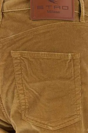 Etro Camel Stretch Corduroy Tailored Trousers