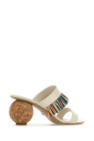 FERRAGAMO Ivory Leather Mules With Fringe Detail