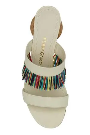 FERRAGAMO Ivory Leather Mules With Fringe Detail