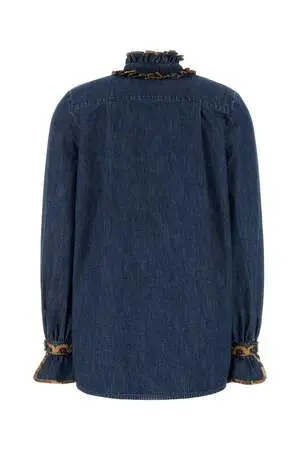 Valentino Garavani Chambray Denim Blouse With Printed Fabric Inserts