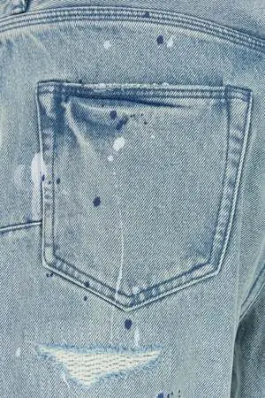 PURPLE BRAND Stonewashed Distressed Denim Jeans With Paint Splatter