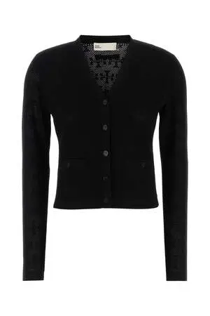 Tory Burch Viscose Blend Cardigan With Embroidered Logo