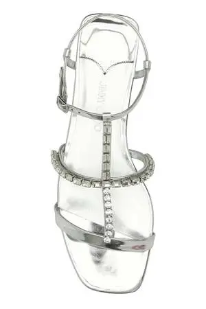 JIMMY CHOO Silver Leather Gwyn Sandals With Rhinestones