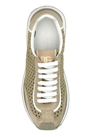 Dolce & Gabbana Cappuccino Woven Fabric And Suede Sneakers - Light Brown