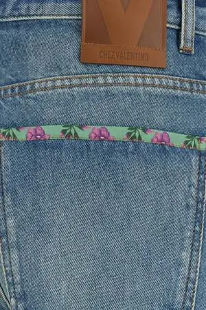 Valentino Garavani Stonewashed Denim Jeans With Floral Print