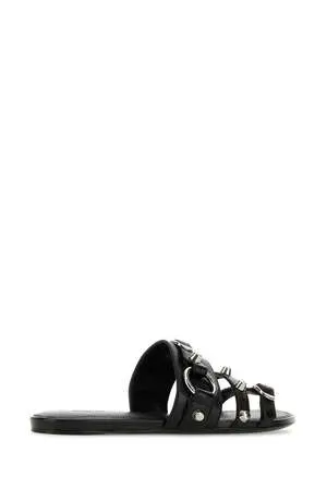 Balenciaga Arena Lamb Leather City Slippers With Metal Studs And Buckles