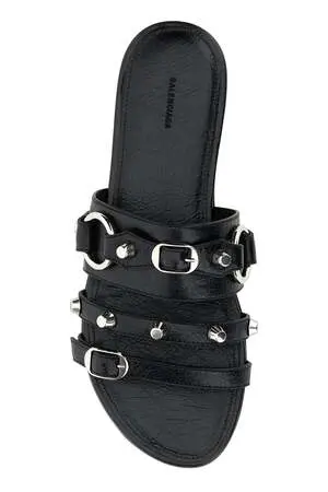 Balenciaga Arena Lamb Leather City Slippers With Metal Studs And Buckles