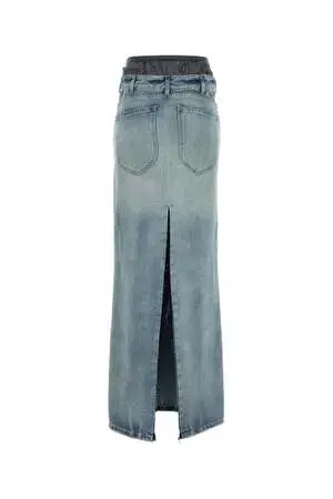 MAISON MARGIELA Long Denim Skirt With Distressed Trimmings And Contrast Stitching - Blue