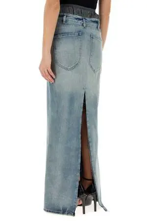 MAISON MARGIELA Long Denim Skirt With Distressed Trimmings And Contrast Stitching - Blue