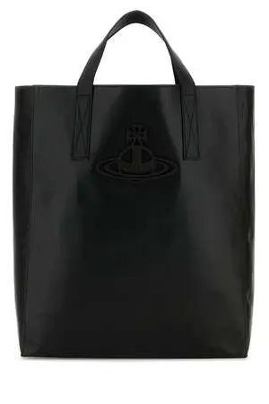 VIVIENNE WESTWOOD Medium Sarah Shopping Bag In Smooth Leather - Black