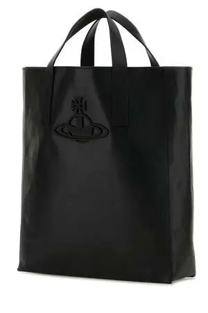 VIVIENNE WESTWOOD Medium Sarah Shopping Bag In Smooth Leather - Black