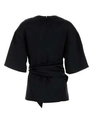 Nanushka Satin Besia T-shirt With Creased Effect And Fabric Belt