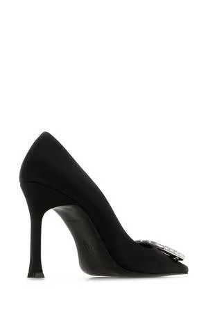 Amina Muaddi Satin Camelia 105 Pumps With Jewel Embellishment