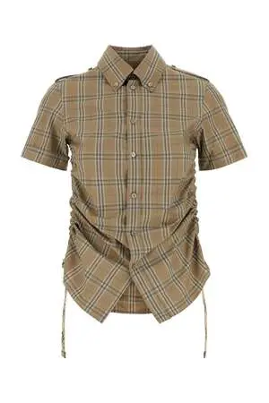 Burberry Embroidered Check Poplin Short Sleeve Shirt