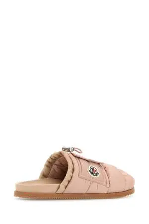 Moncler Quilted Fabric Slippers With Logo Patch - Pink