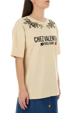 Valentino Garavani Cotton T-shirt With Floral Embellishment