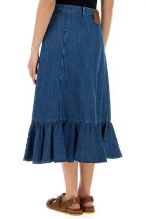 Valentino Garavani Denim Midi Skirt With Ruffle Hem