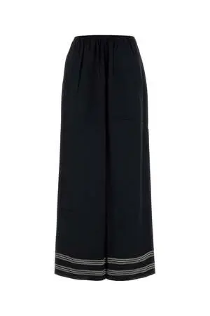BODE Viscose Mathilde Wide-leg Trousers With Embroidered Hem - Black