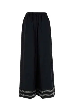 BODE Viscose Mathilde Wide-leg Trousers With Embroidered Hem - Black
