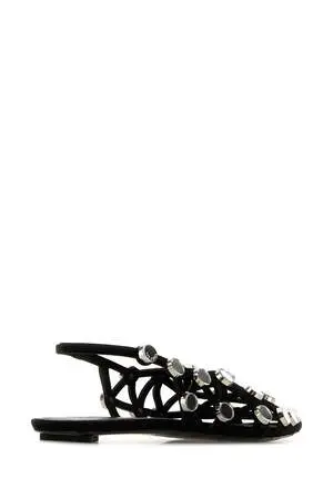 Attico Suede Grid Ballerinas With Embellishments - Black