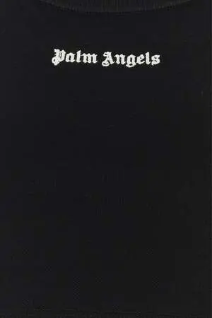 Palm Angels Cropped Cotton Piquet Top - Black