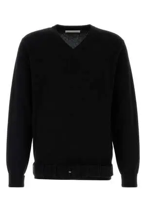 Random Identities Wool Blend V-neck Sweater With Belted Hem