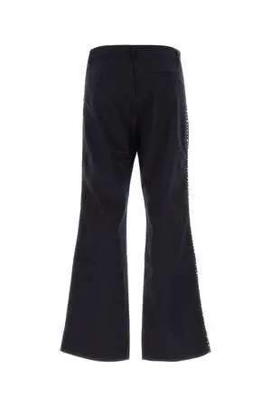 WALES BONNER Midnight Cotton Flare Leg Pants With Metallic Embellishments