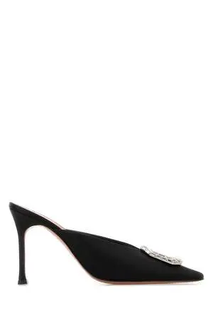 Amina Muaddi Satin Camelia Mules With Jewel Detail - Black