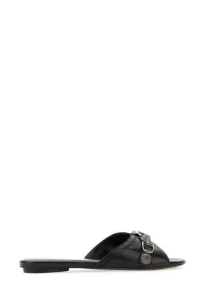 Balenciaga Leather Slippers With Metal Details