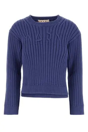 Marni Ribbed Cotton Blend Sweater With Embroidered Logo