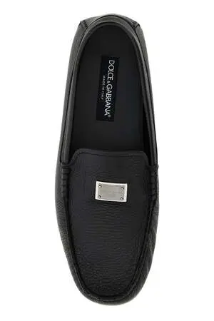 Dolce & Gabbana Pebble Deer Leather Loafers With Metal Plate Detail