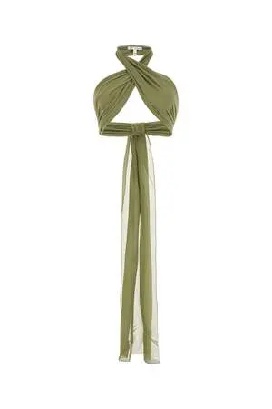 AMI Paris Sage Silk Crop-top With Back Ties - Green