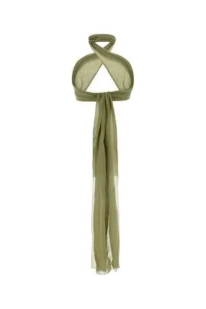 AMI Paris Sage Silk Crop-top With Back Ties