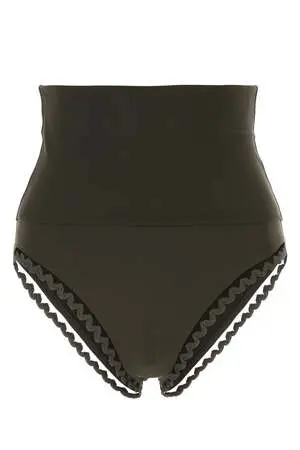 ERES Dark Stretch Nylon Bikini Bottom With Tonal Inserts - Brown