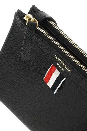 Thom Browne Grained Leather Document Holder With Tricolor Label
