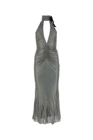 Alessandra Rich Halterneck Plunge V-neck Dress - Grey