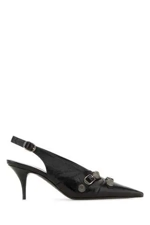 Balenciaga Leather Cagole Slingback Pumps With Studs And Buckles - Black