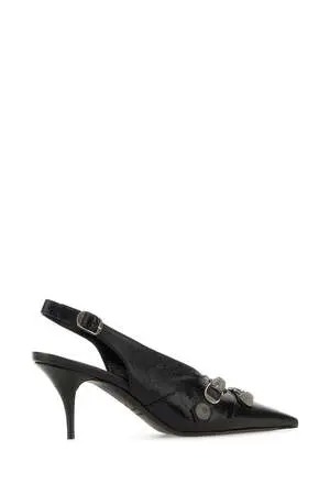 Balenciaga Leather Cagole Slingback Pumps With Studs And Buckles - Black