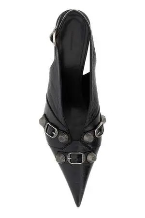 Balenciaga Leather Cagole Slingback Pumps With Studs And Buckles - Black